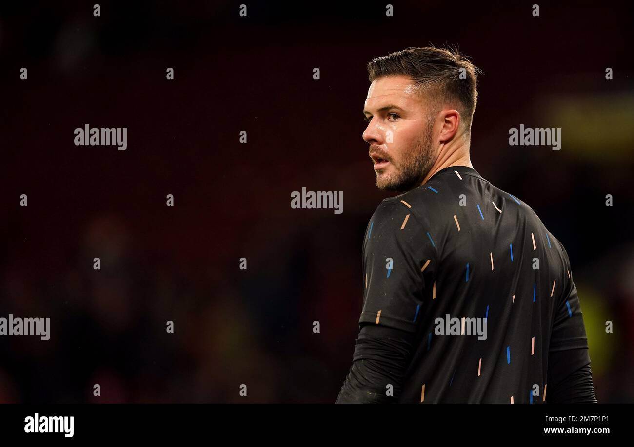 Manchester United goalkeeper Jack Butland warms up before the Carabao ...