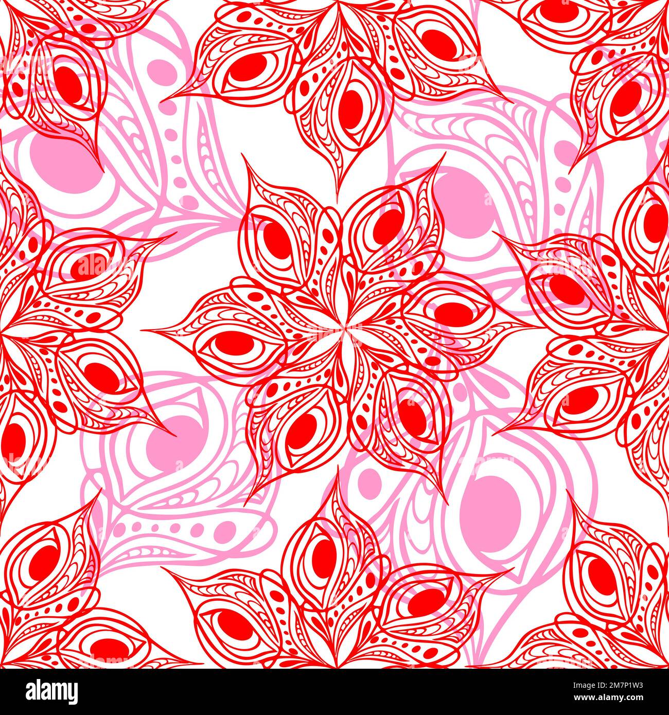 seamless pattern of abstract pink-red graphic elements on a white ...