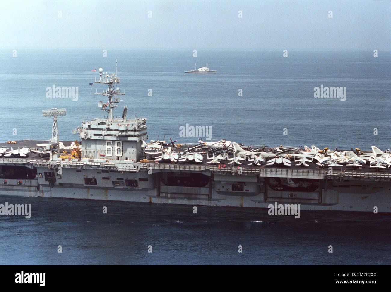 A starboard view of the island structure and amidships section of the ...