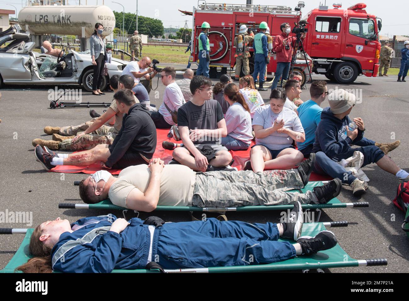 Simulated injured people are triaged at a casualty collection point ...