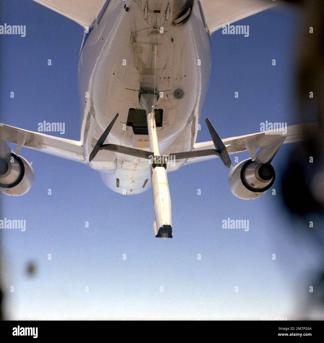 A close-up view of a KC-10A Extender aircraft with a lowered refueling ...