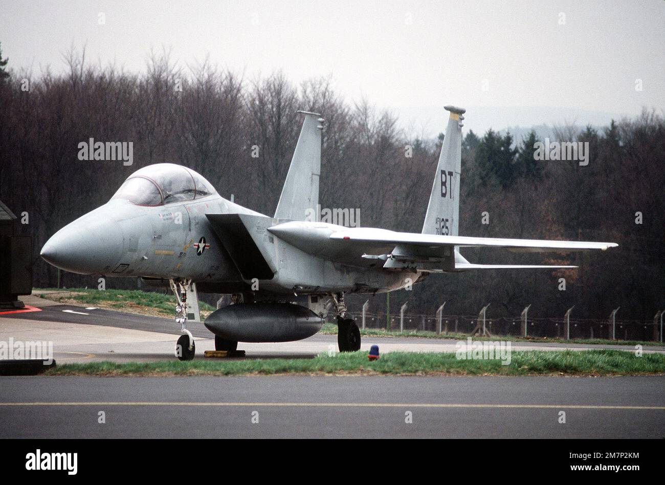 Left front view of an F-15B Eagle aircraft from the 36th Tactical ...