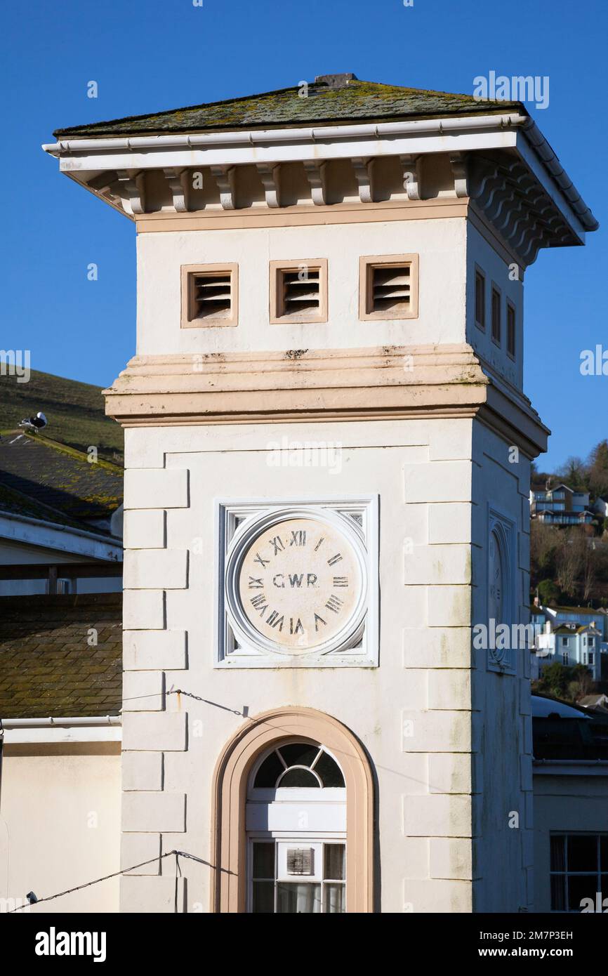Europe, UK, England, Devon, Kingswear Station showing Historic Clock ...