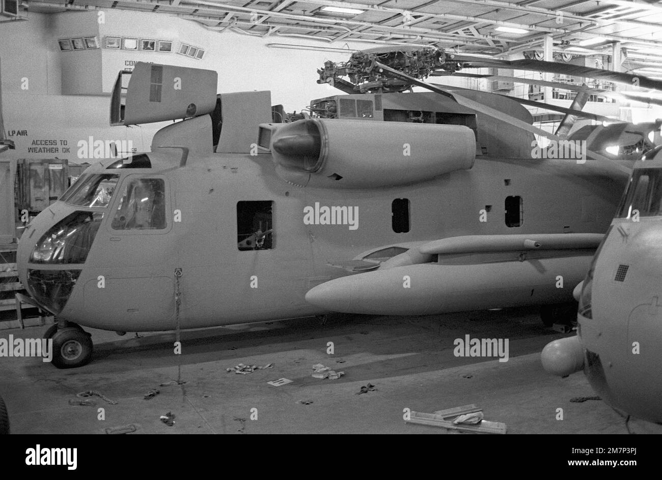 A left side view of an RH-53 Sea Stallion helicopter parked on the ...