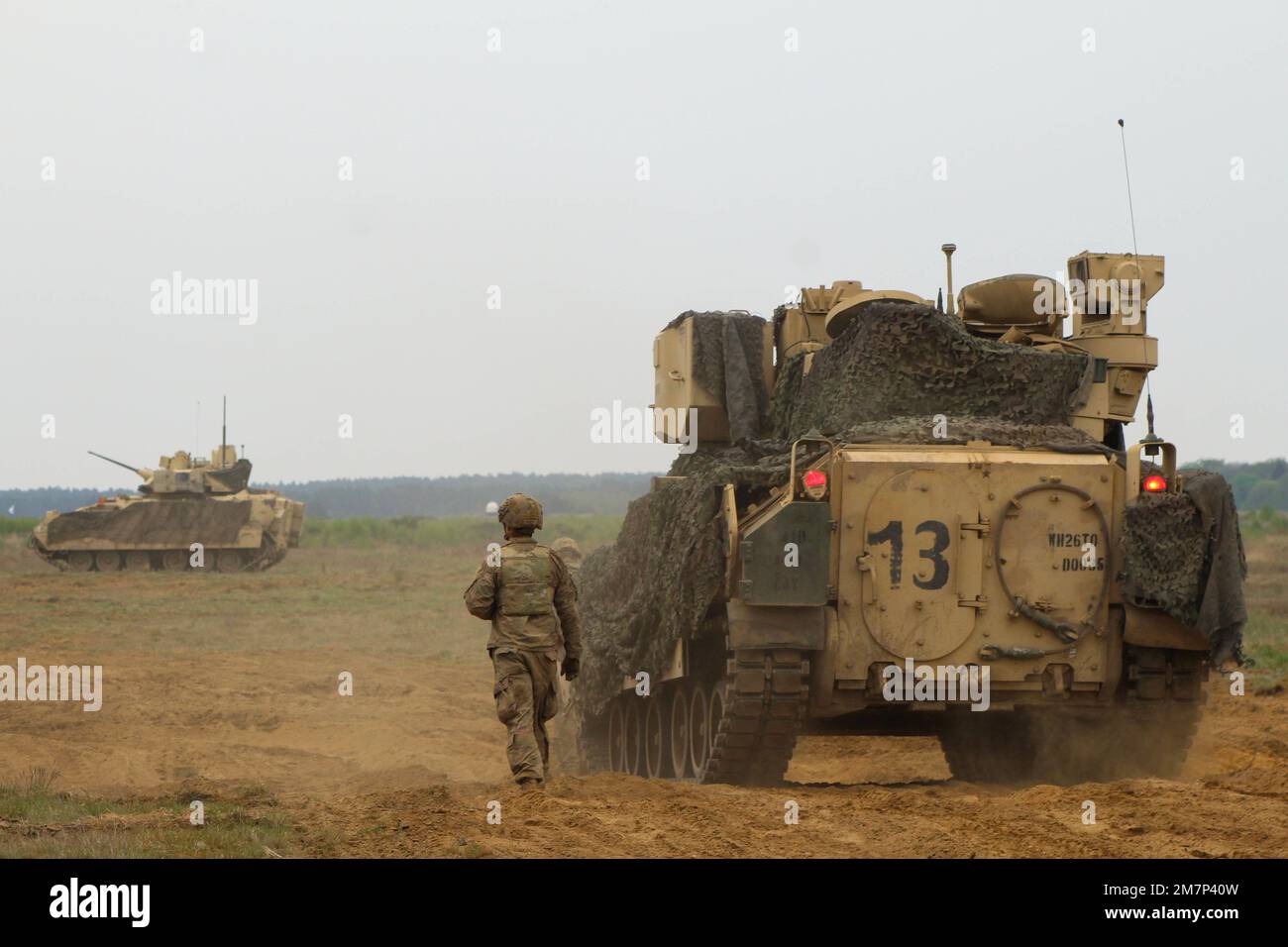 A U.S. Army M2A3 Bradley fighting vehicle moves to the firing line ...