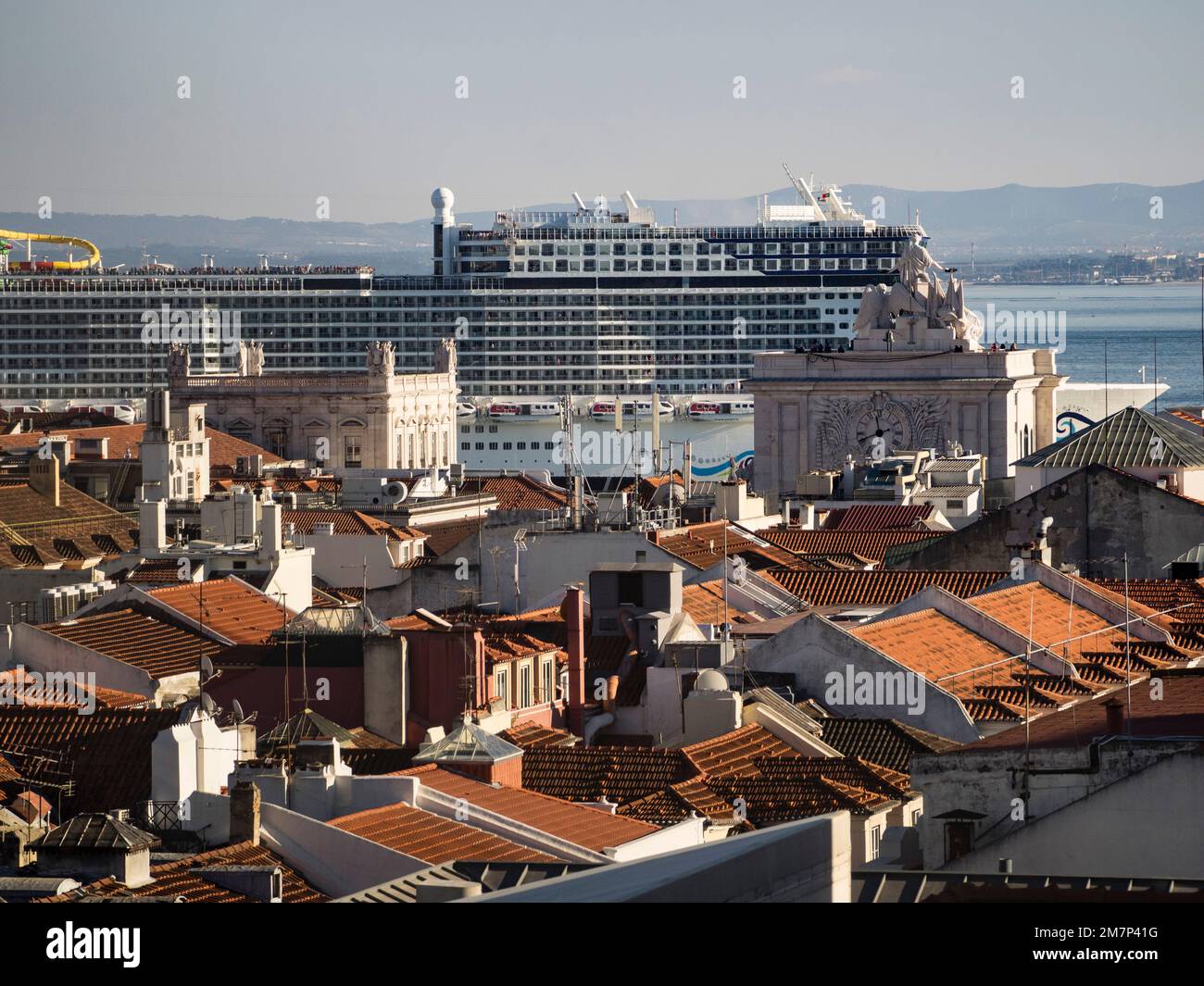Cruise ship entering harbour, Lisbon, Portugal, Europe Stock Photo - Alamy