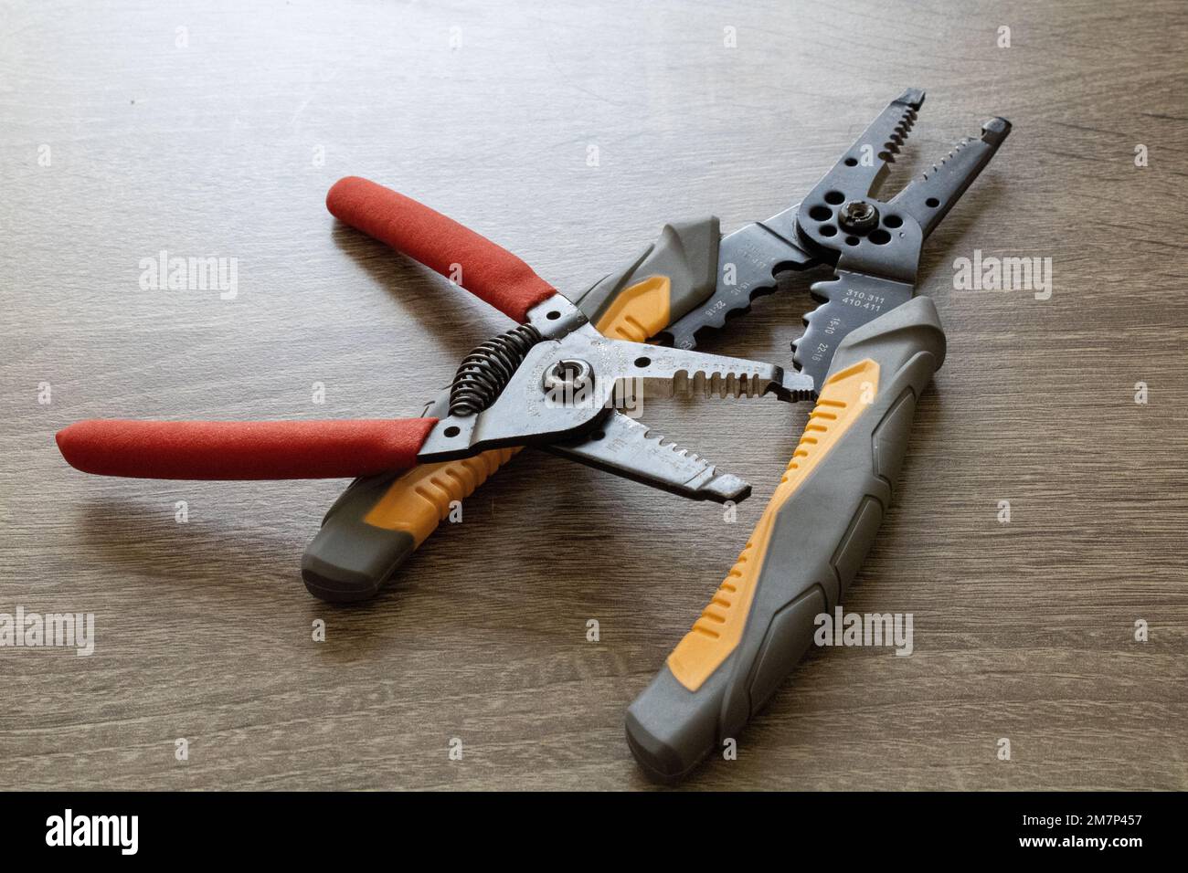 A closeup of wire strippers for removing insulation from electrical ...