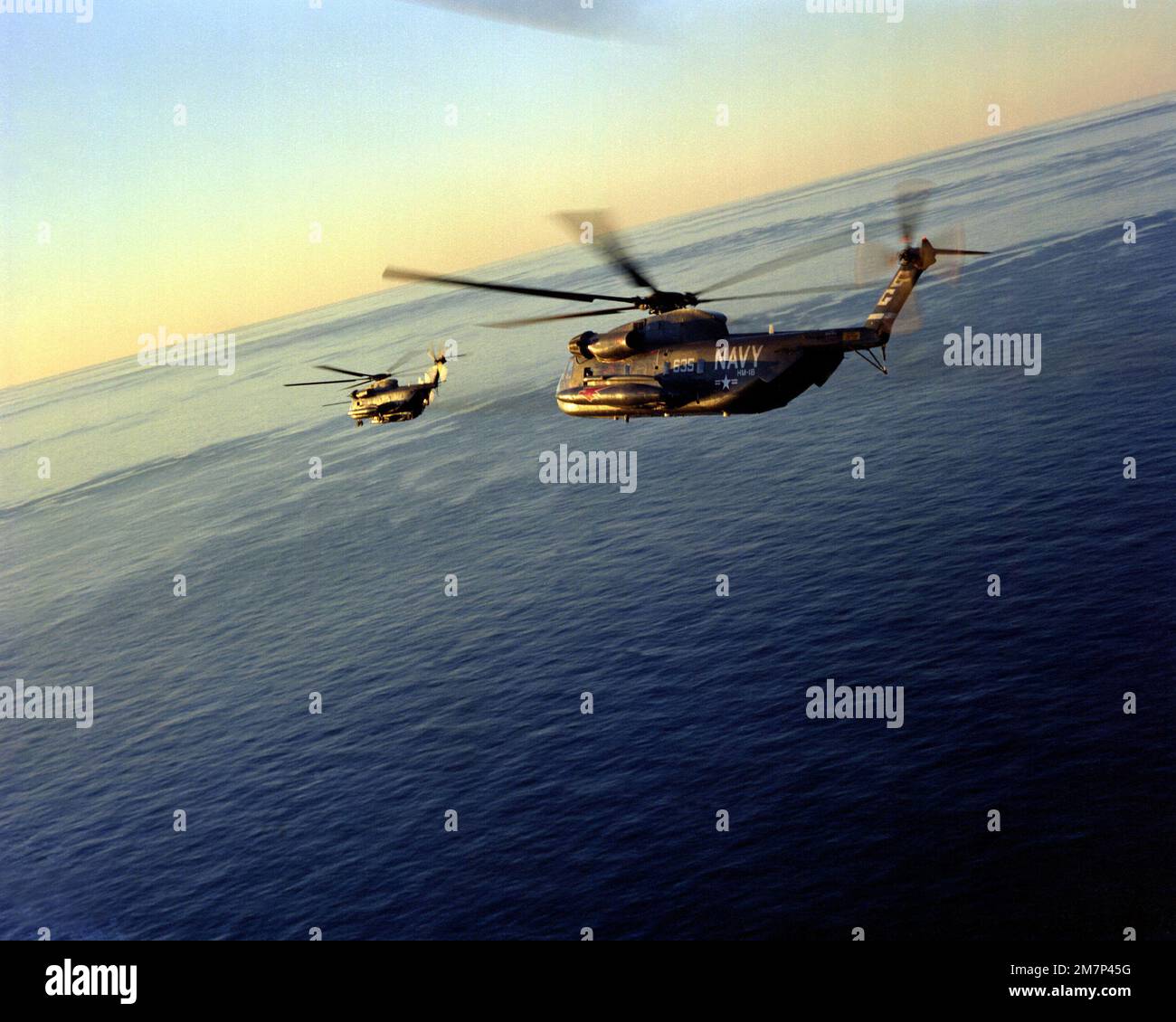 A left side view of two RH-35D Sea Stallion helicopters from Helicopter ...