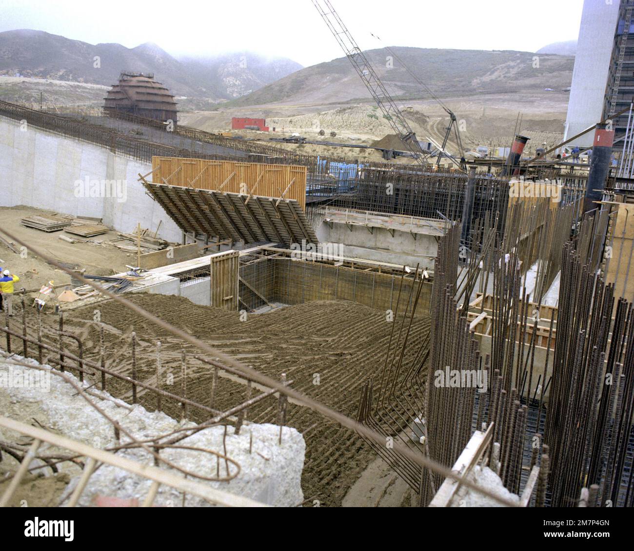 A view, looking north, of the solid rocket booster duct, electrical tunnel and conduit during ...