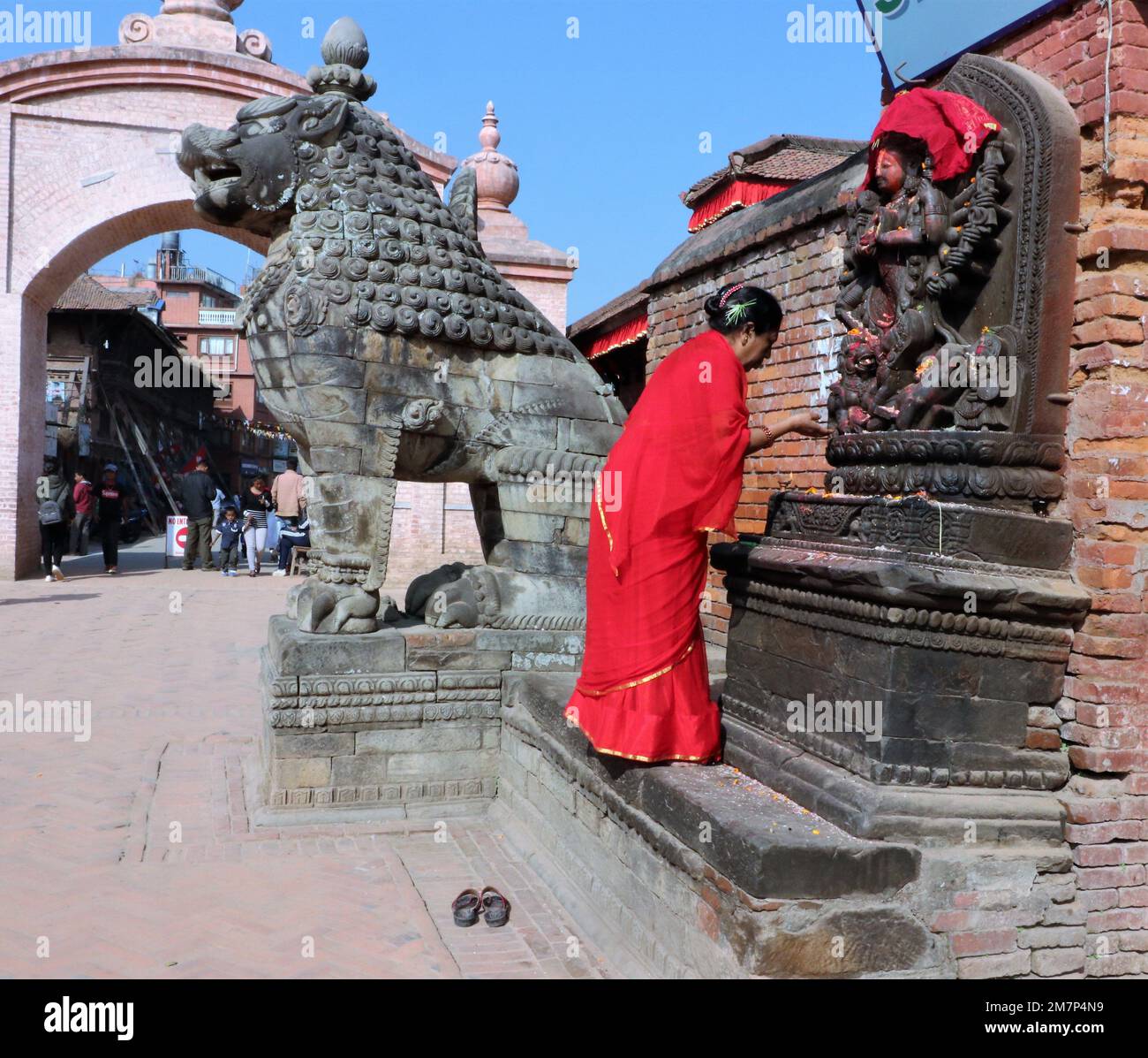 Bhaktapur, Nepal, October 19th 2018 - A lady wearing the Traditional ...