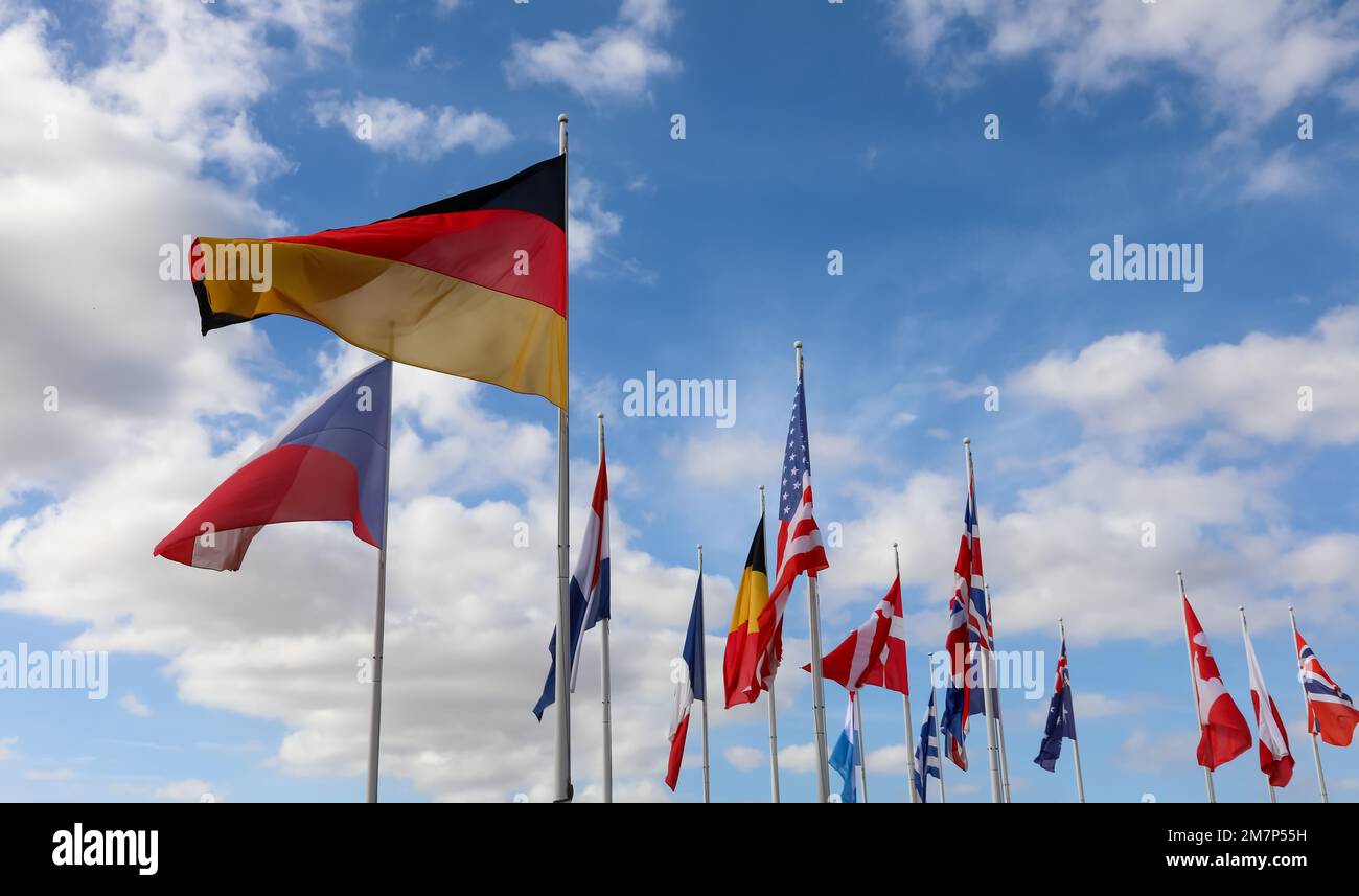 many flags of countries waving during the international meeting Stock ...