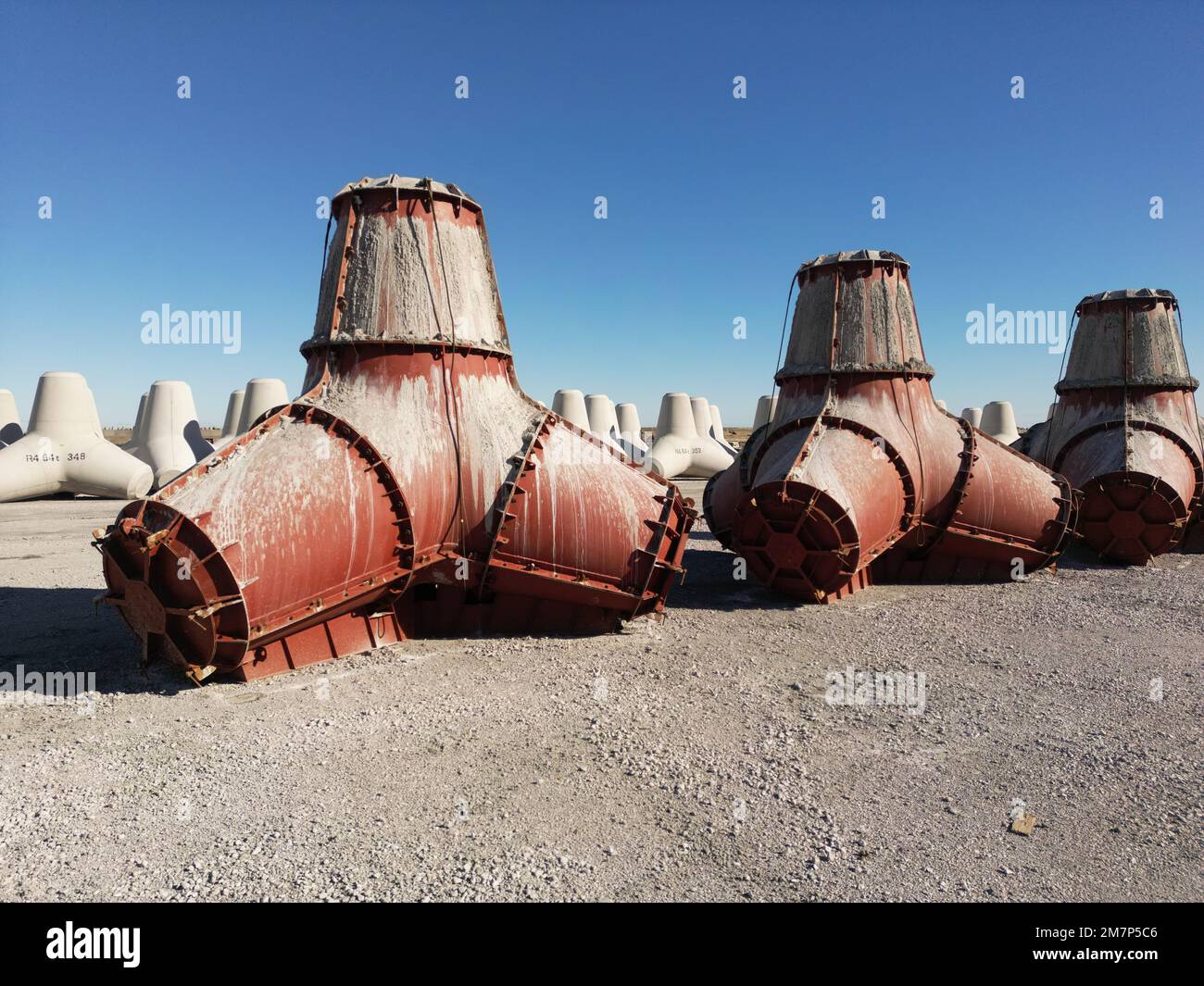 The red tetrapod in Japan against a blue sky Stock Photo - Alamy