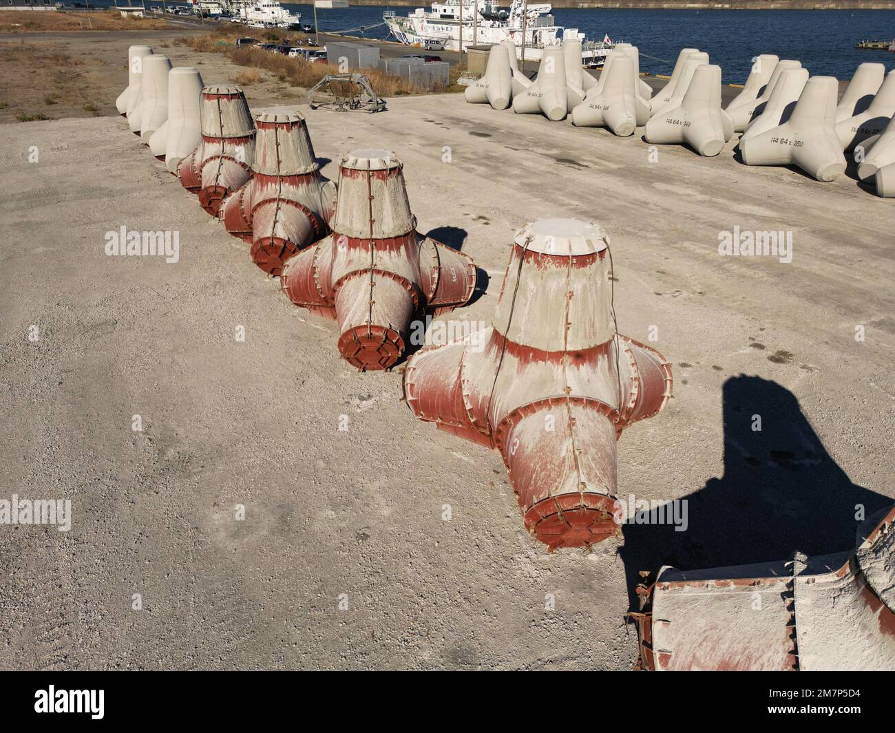 The group of tetrapods at the seashore in Japan on a sunny day Stock ...