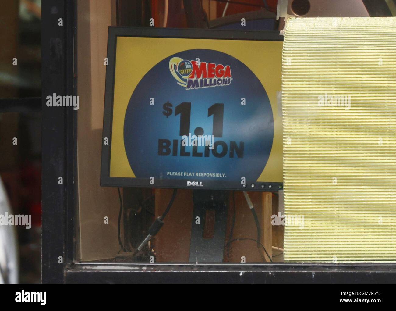New York, United States. 09th Jan, 2023. A sign for the Mega Millions ...