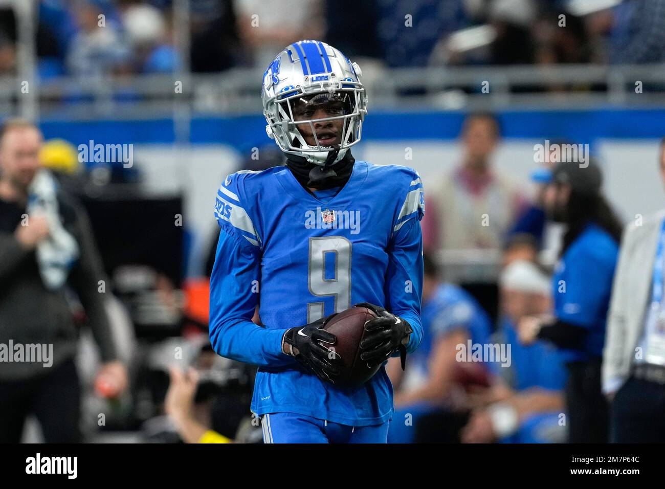 Detroit Lions wide receiver Jameson Williams runs after a catch before ...