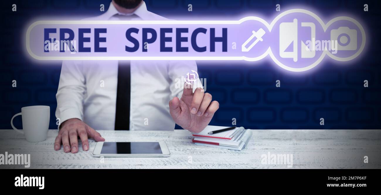 Sign displaying Free Speech. Concept meaning the right of people to ...