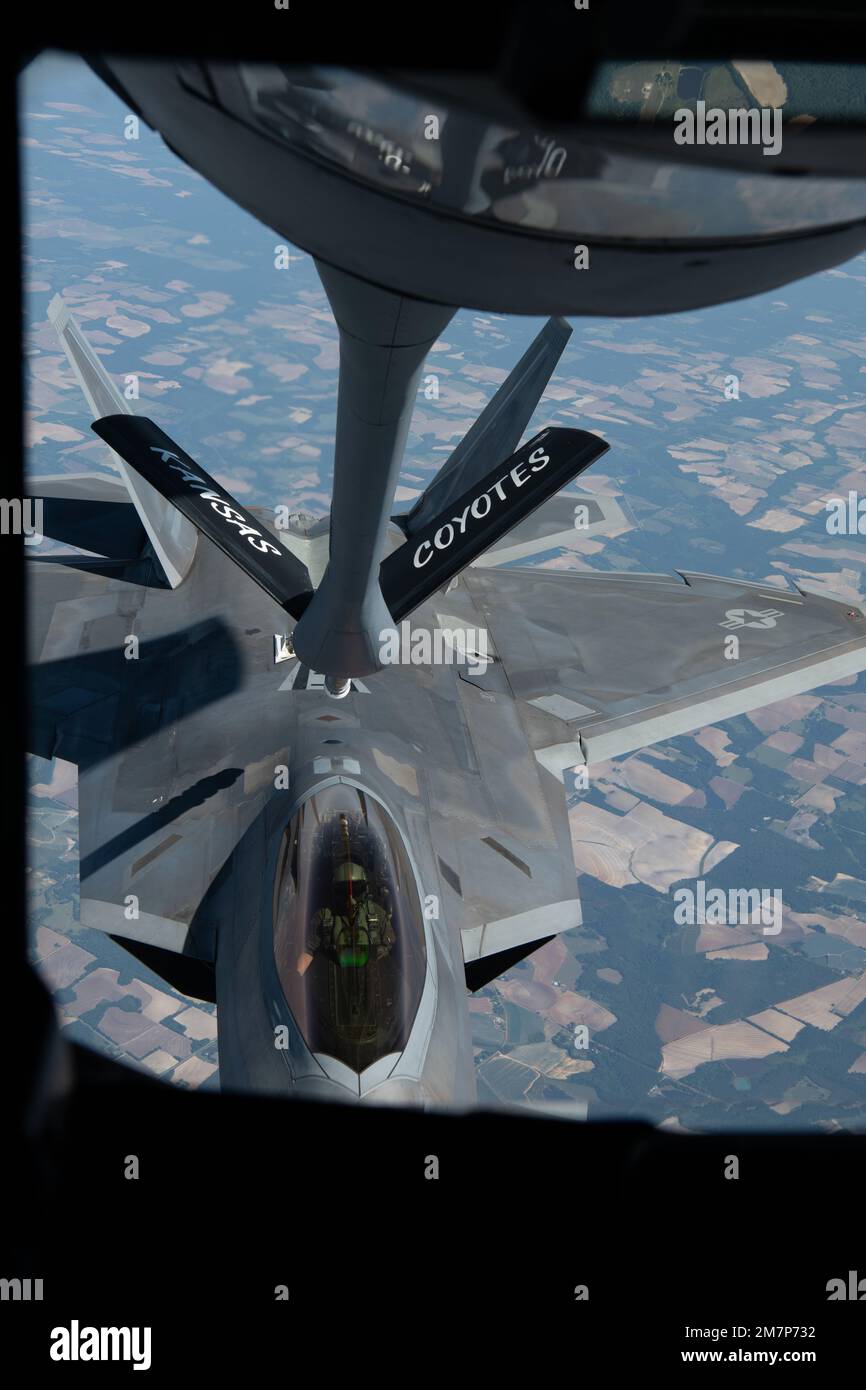 A U.S. Air Force F-22 Raptor with the 325th Fighter Wing, approaches a ...