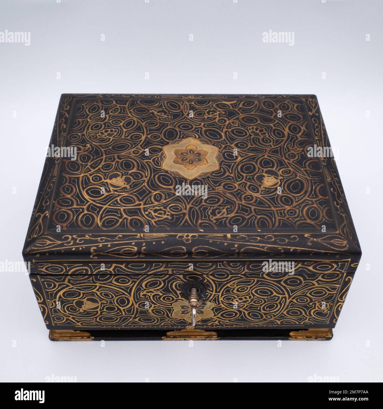 Antique Japanese Gilt Lacquered Wooden Box With Working Lock and Key ...