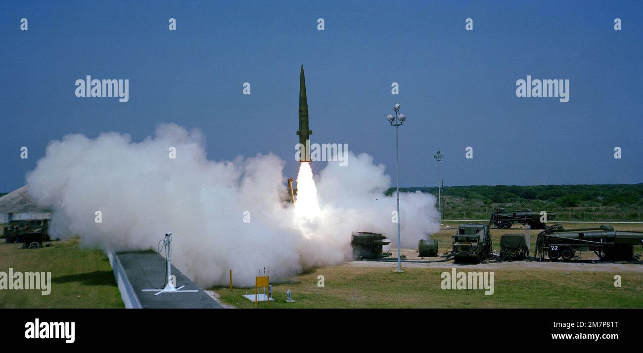 A view of a Pershing missile being launched. Base: Cape Canaveral Air ...