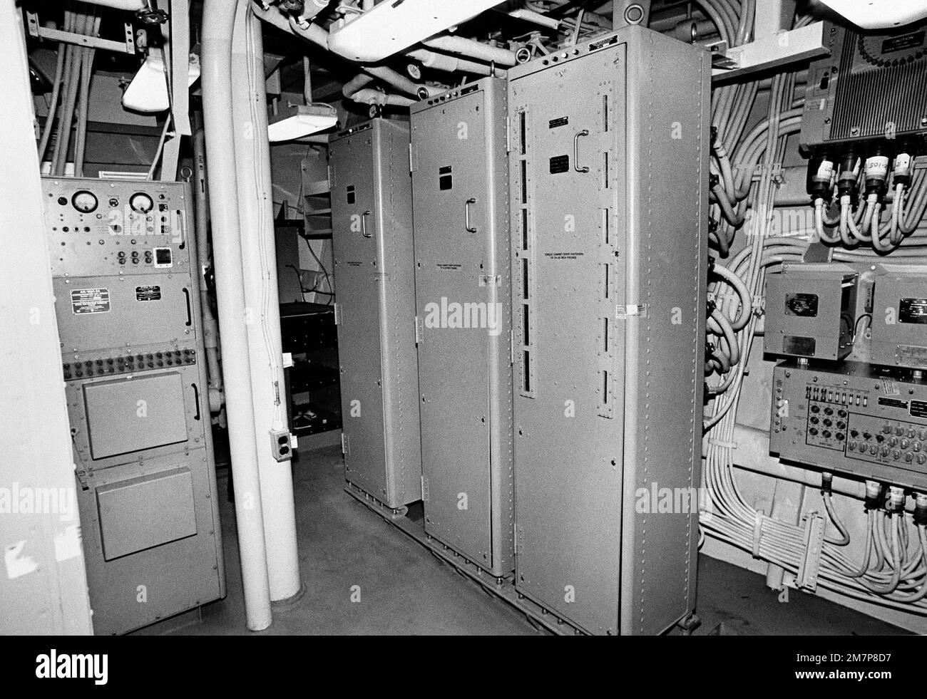 An interior view of the sonar equipment room on the guided missile ...