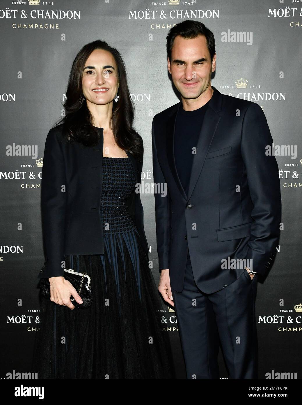 Moet & Chandon CEO Berta De Pablos-Barbier, left, and Roger Federer ...