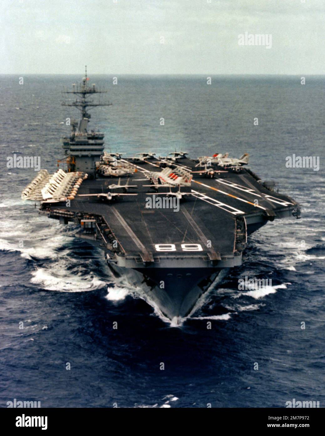 A high angle bow view of the nuclear-powered aircraft carrier USS ...