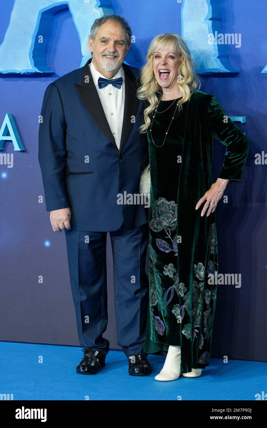 Producer Jon Landau, left, and Julie Landau pose for photographers upon ...