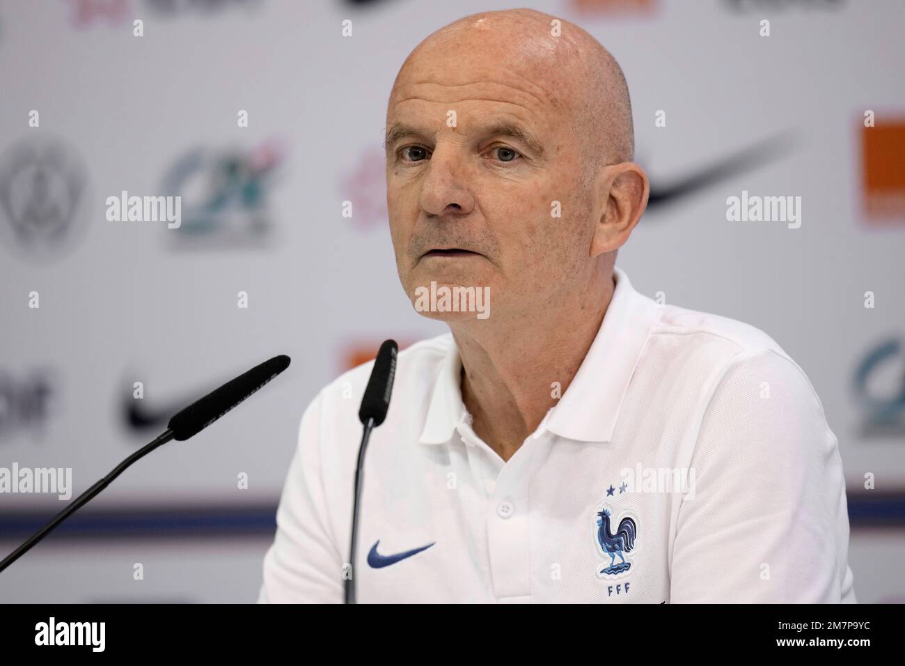 France's assistant coach Guy Stephan attends a press conference at the ...