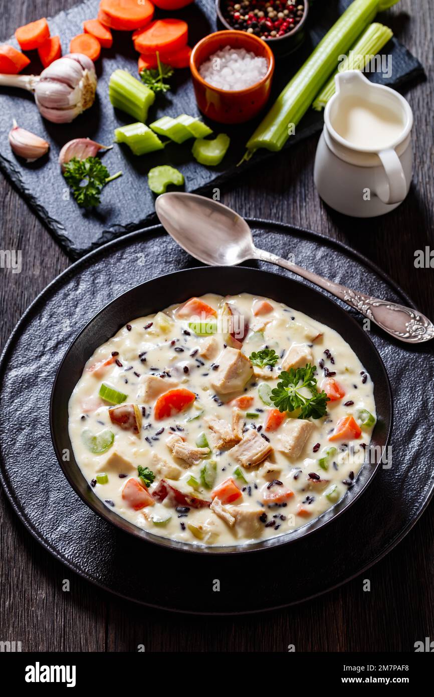 Turkey Wild Rice Soup with red potatoes. carrot, celery, spices and ...