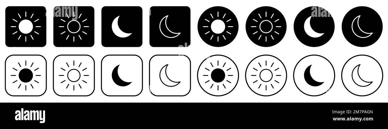 Set of day night switchs. Sun and moon icons. Vector illustration Stock ...
