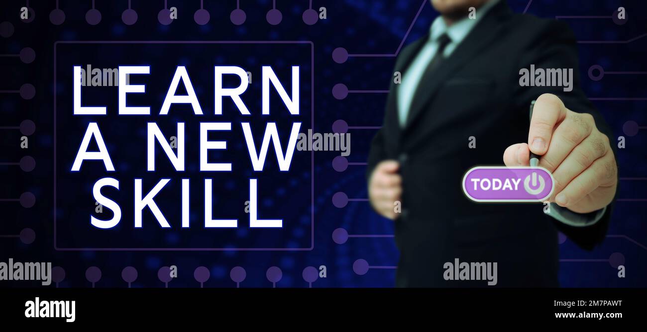 Text caption presenting Learn A New Skill. Internet Concept acquisition ... Text caption presenting Learn A New Skill. Internet Concept acquisition ...