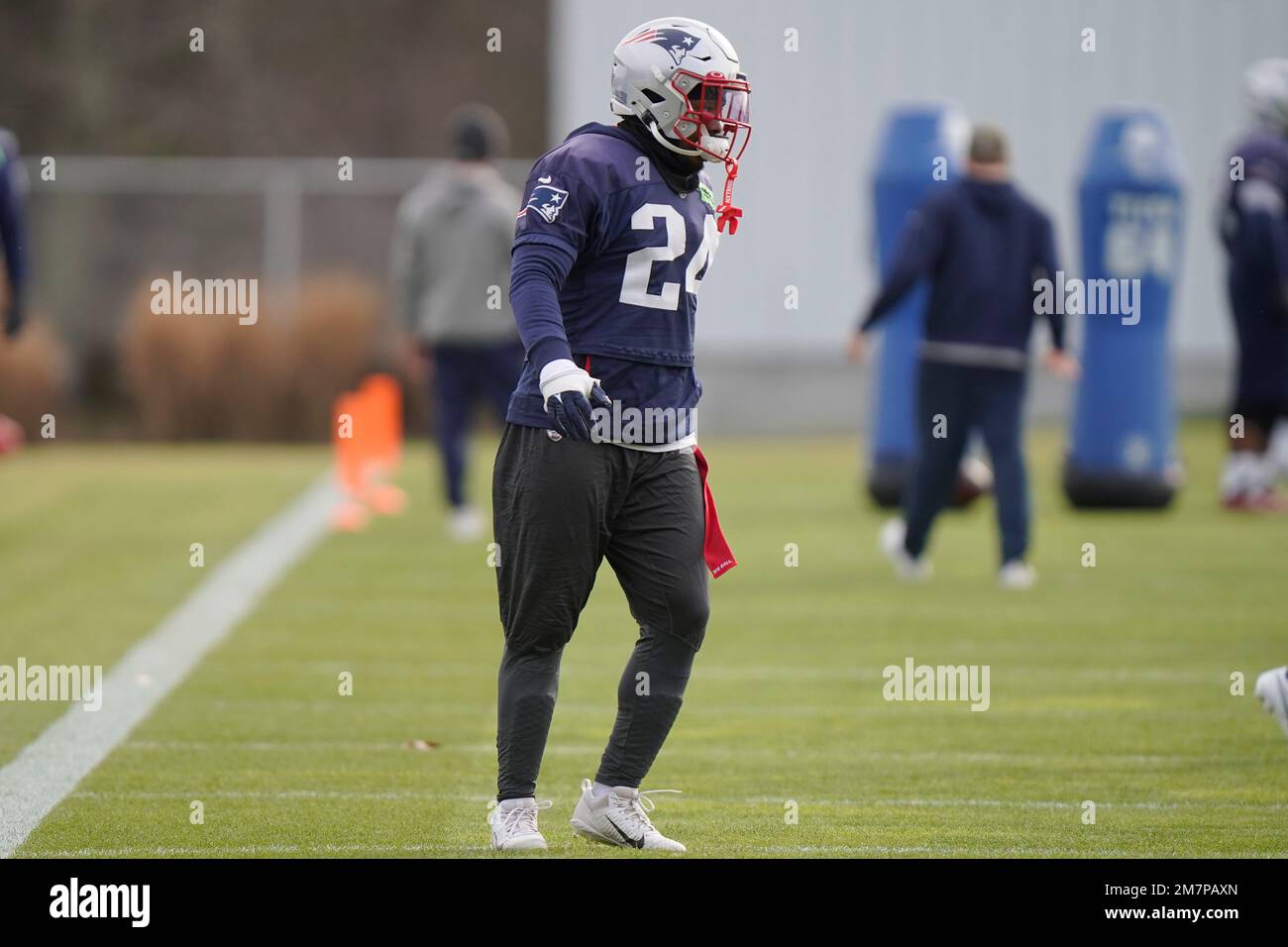 New England Patriots safety Joshuah Bledsoe (24) warms up during an NFL ...
