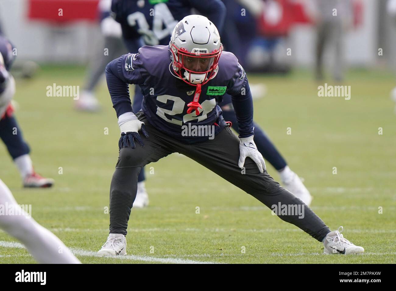 New England Patriots safety Joshuah Bledsoe (24) warms up during an NFL ...