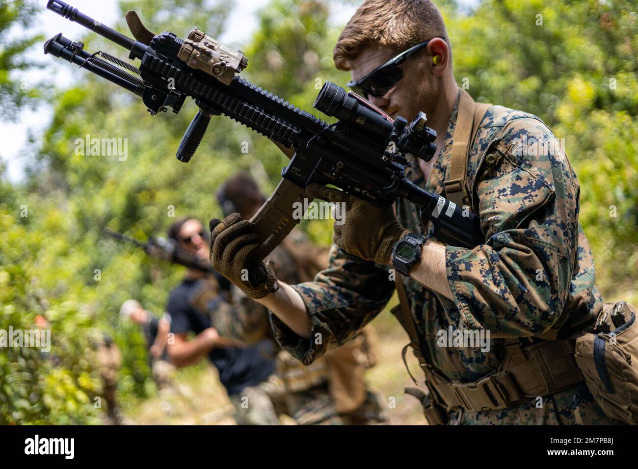 U.S. Marine Corps Lance Cpl. Micah Dunford, an infantry Marine with India Company, 3rd Battalion ...