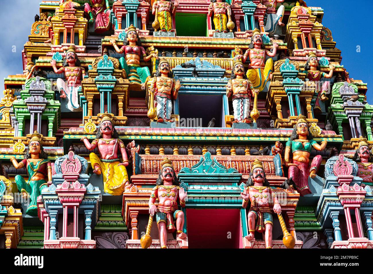Colorful ornate decoration at Kaylasson Hindu temple, Port Louis ...