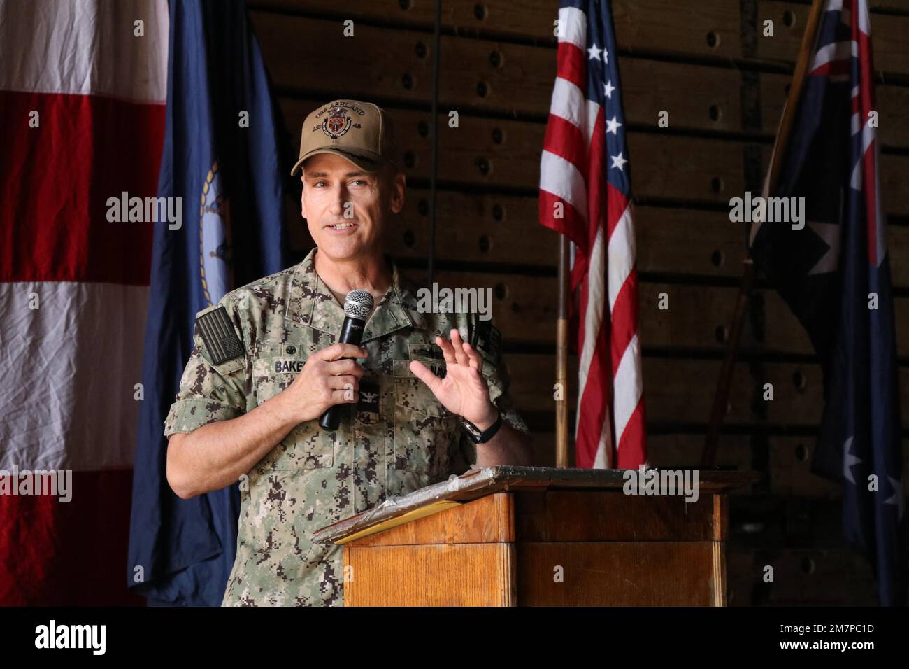 DARWIN, Australia (May 11, 2022) Capt. Greg Baker, commodore of Amphibious Squadron 11, speaks ...