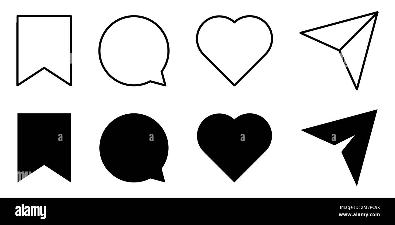 Like, comment, share, save icons. Flat and line art style. Vector ... Like, comment, share, save icons. Flat and line art style. Vector ...