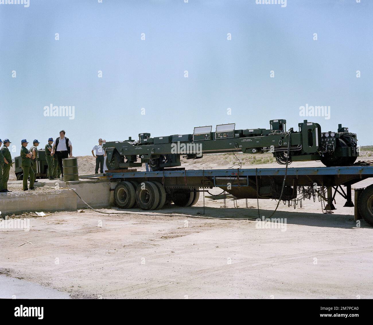 A front view of a munitions aircraft trailer. Base: Hill Air Force Base ...