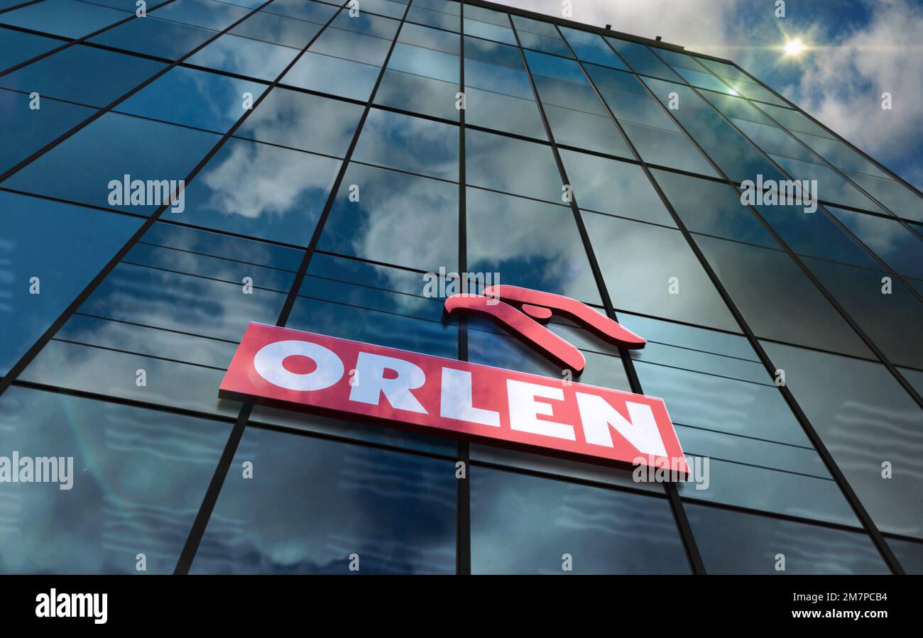 Plock, Poland, January 5, 2023: PKN Orlen headquarters glass building ...