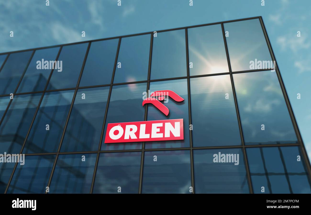 Plock, Poland, January 5, 2023: PKN Orlen headquarters glass building ...