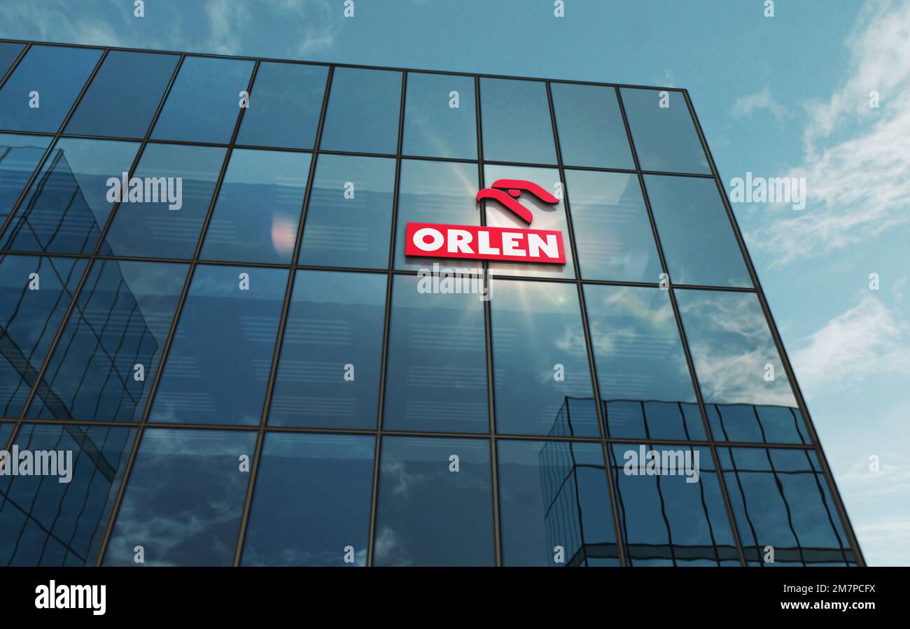 Plock, Poland, January 5, 2023: PKN Orlen headquarters glass building ...