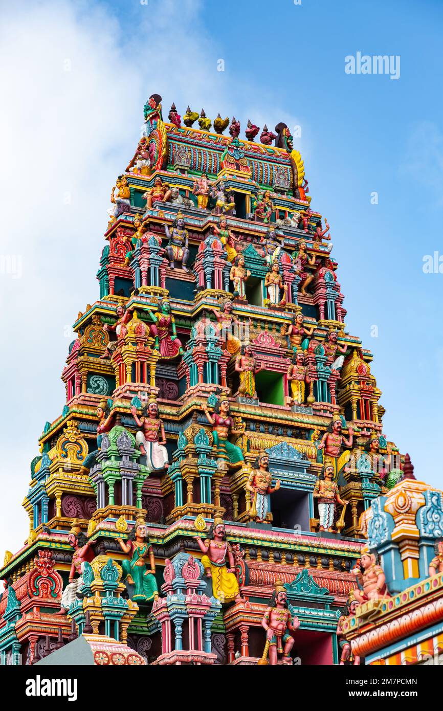 Colorful ornate decoration at Kaylasson Hindu temple, Port Louis ...
