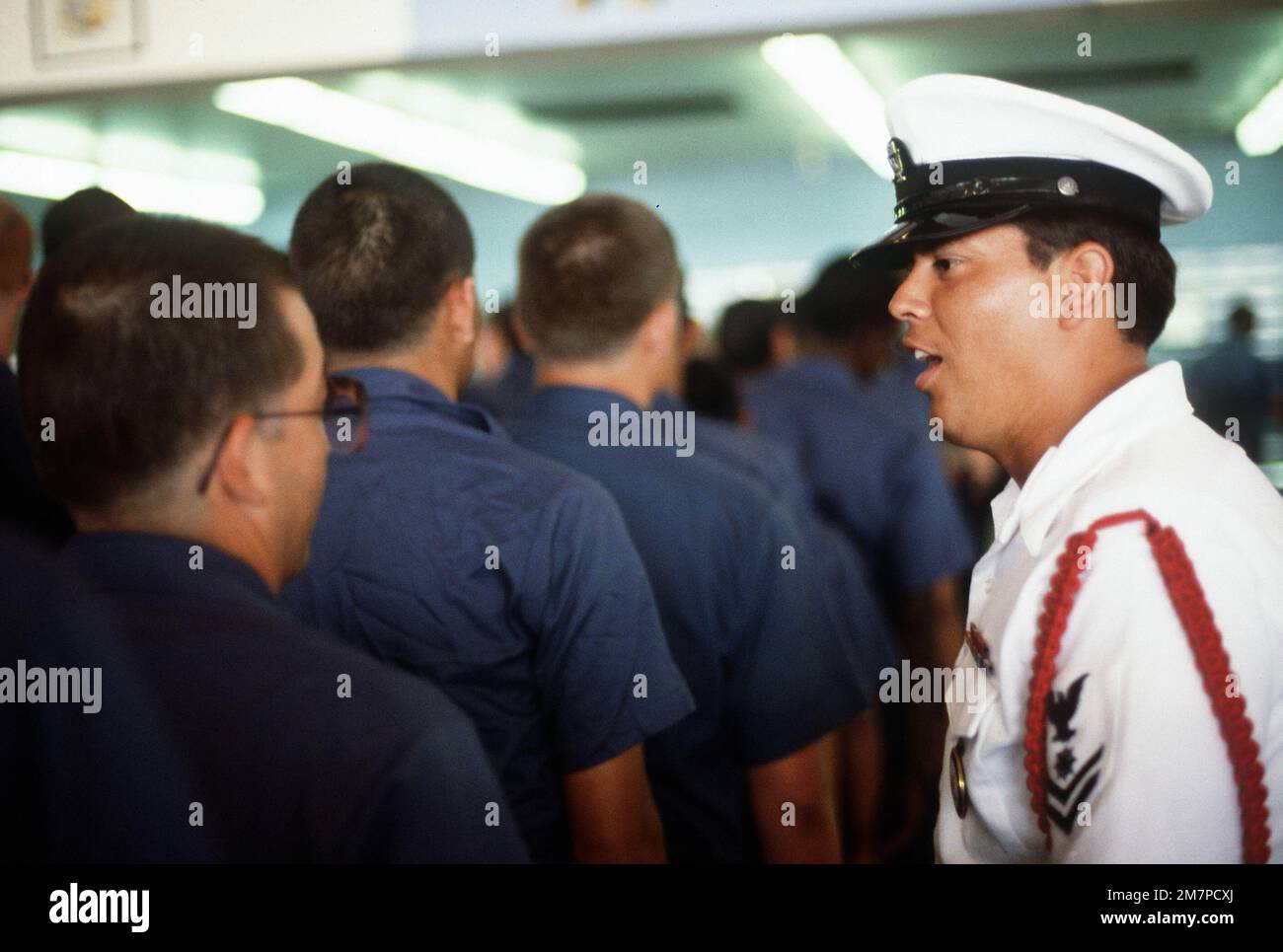 Recruits undergo basic training at the Naval Training Center, Recruit ...