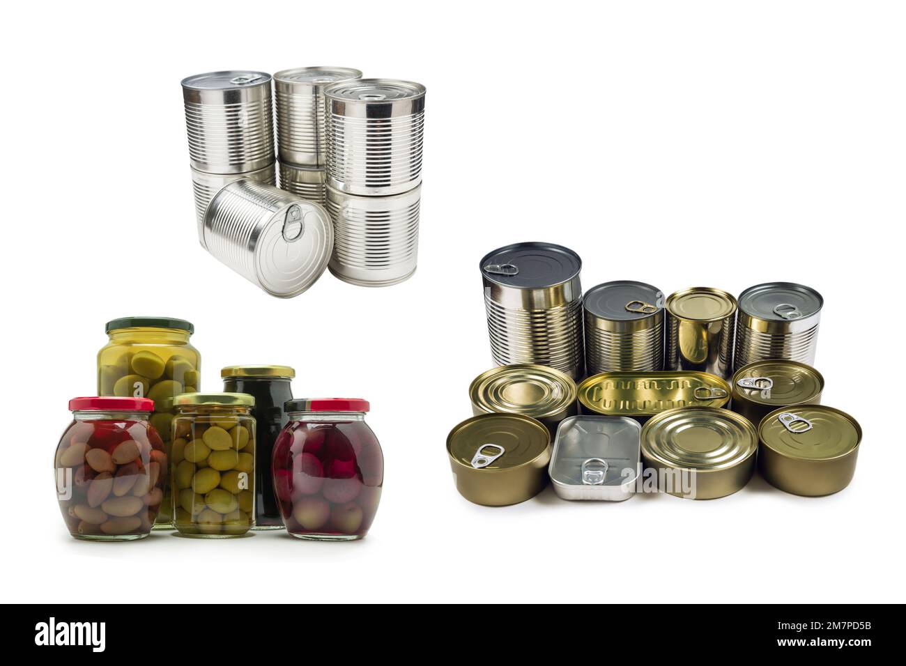 Mix of cans isolated on white background. Copy space Stock Photo - Alamy