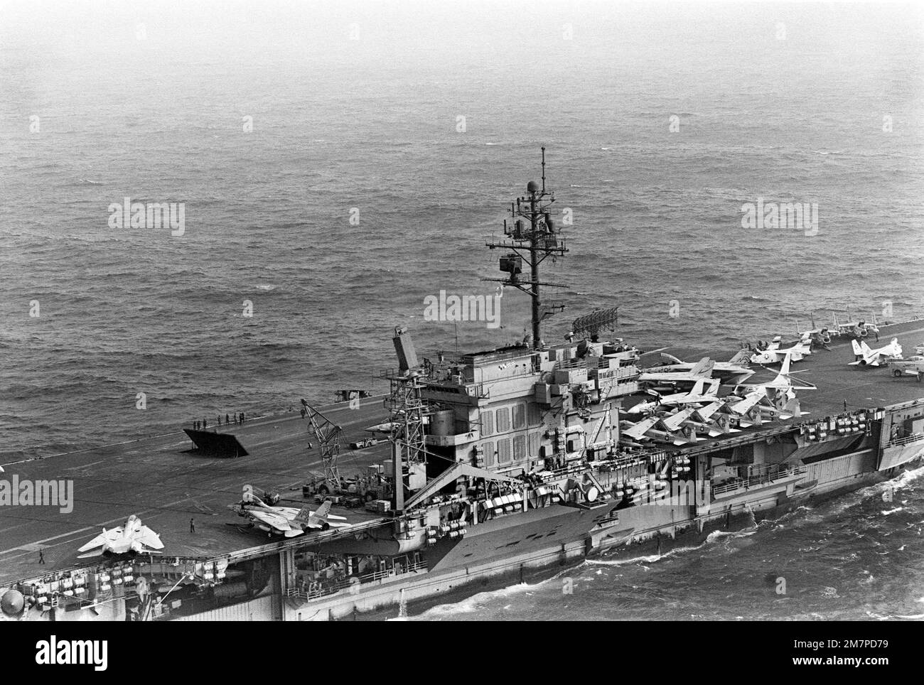 An aerial starboard view of the amidships section of the Kitty Hawk ...