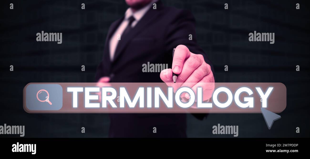 Hand writing sign Terminology. Business concept Terms used with ...