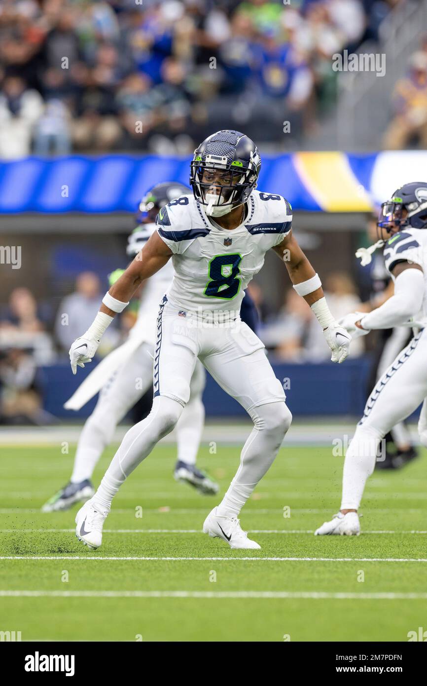 Seattle Seahawks cornerback Coby Bryant (8) against the Los Angeles ...