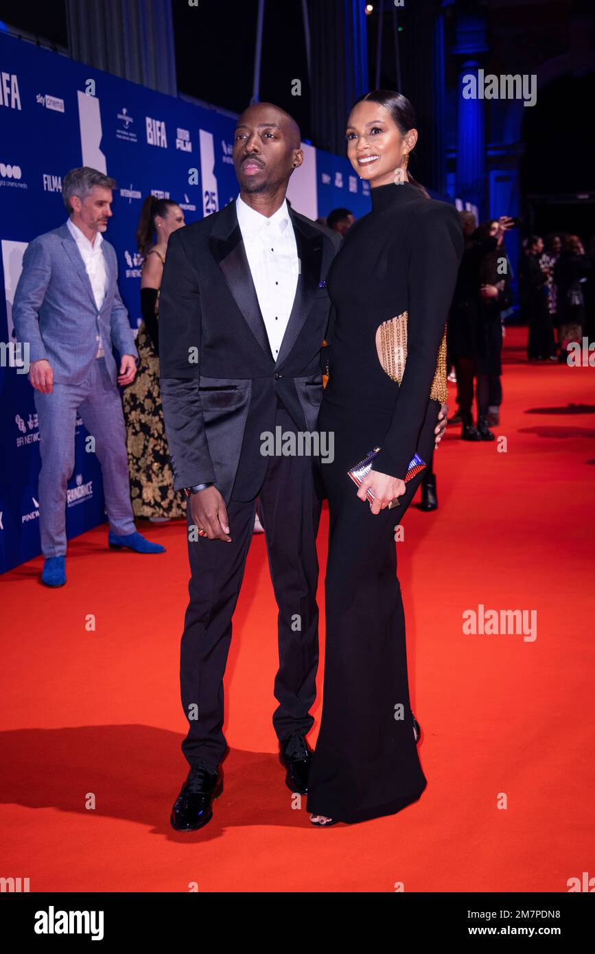 Alesha Dixon and Azuka Ononye pose for photographers upon arrival for ...
