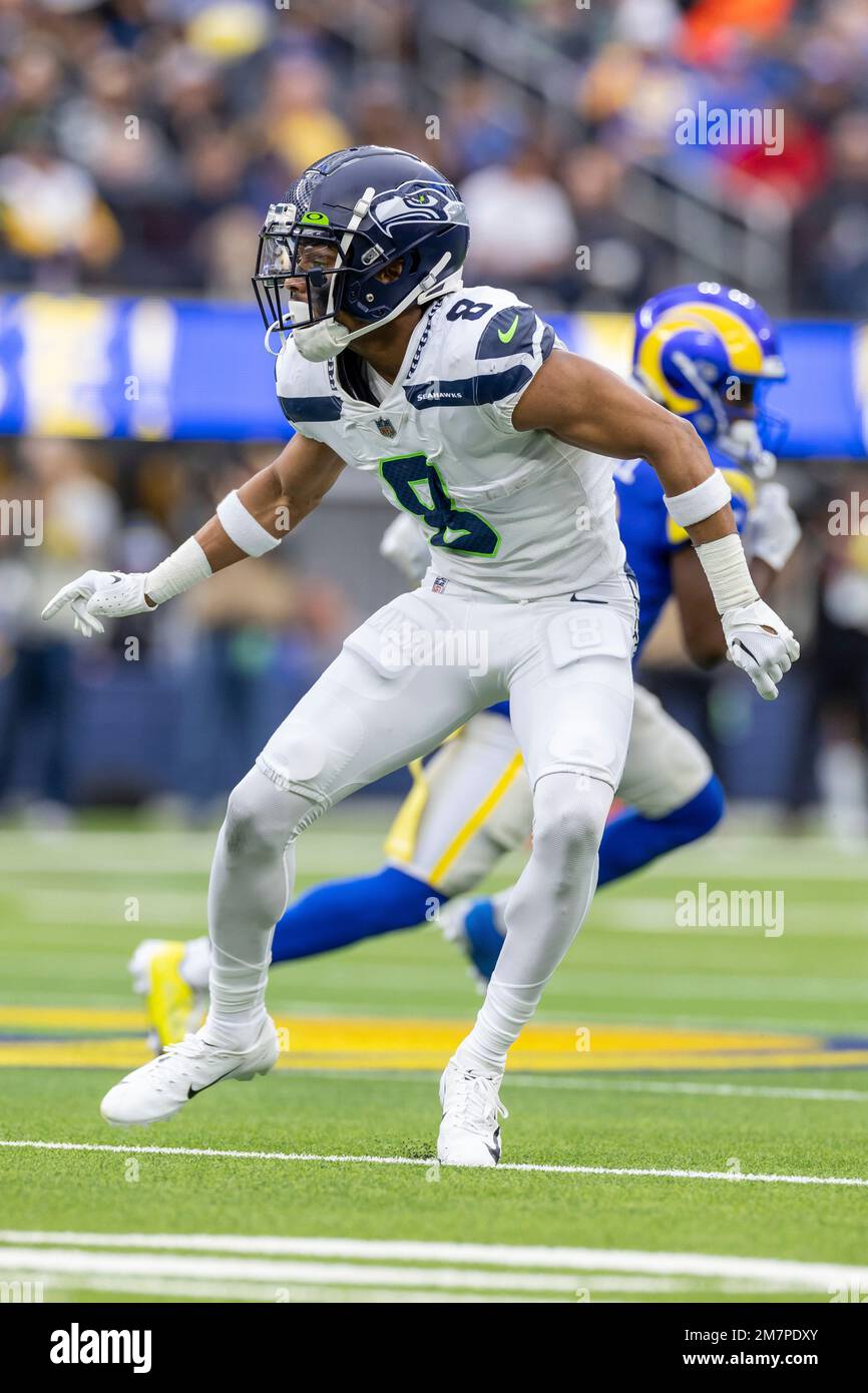 Seattle Seahawks cornerback Coby Bryant (8) against the Los Angeles ...