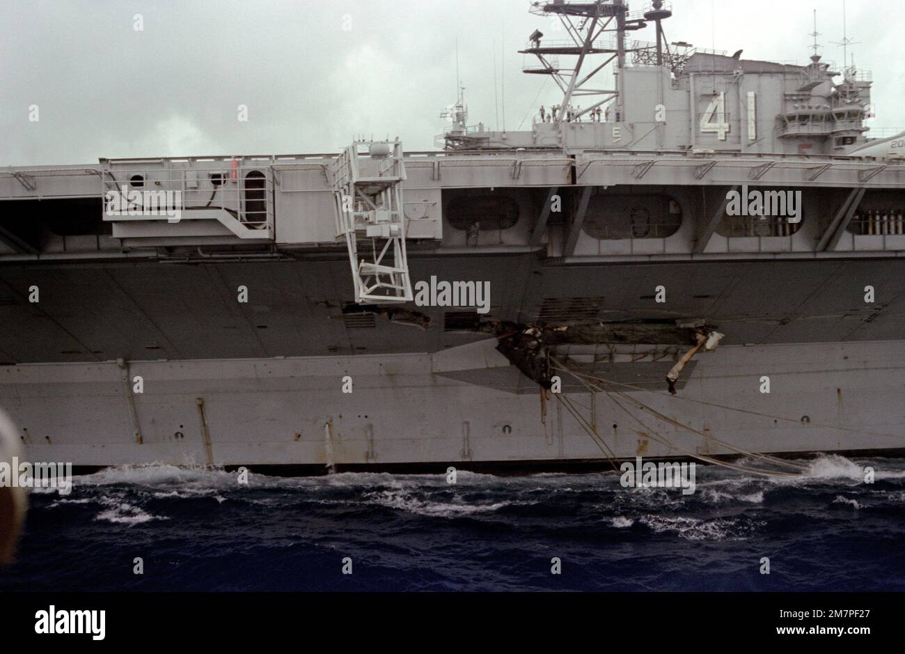 A port amidships view of the aircraft carrier USS MIDWAY (CV 41 ...